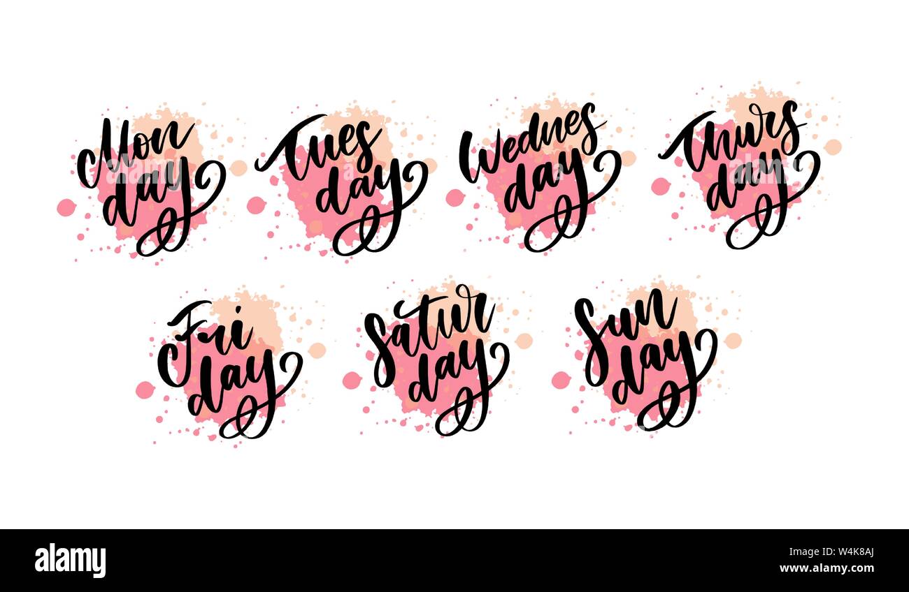 Vector handwritten week days and symbols set. Ink font. Stickers for ...