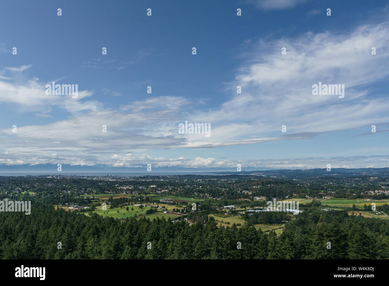 Aerial panoramic view of the city of Victoria from mount Douglas park ...