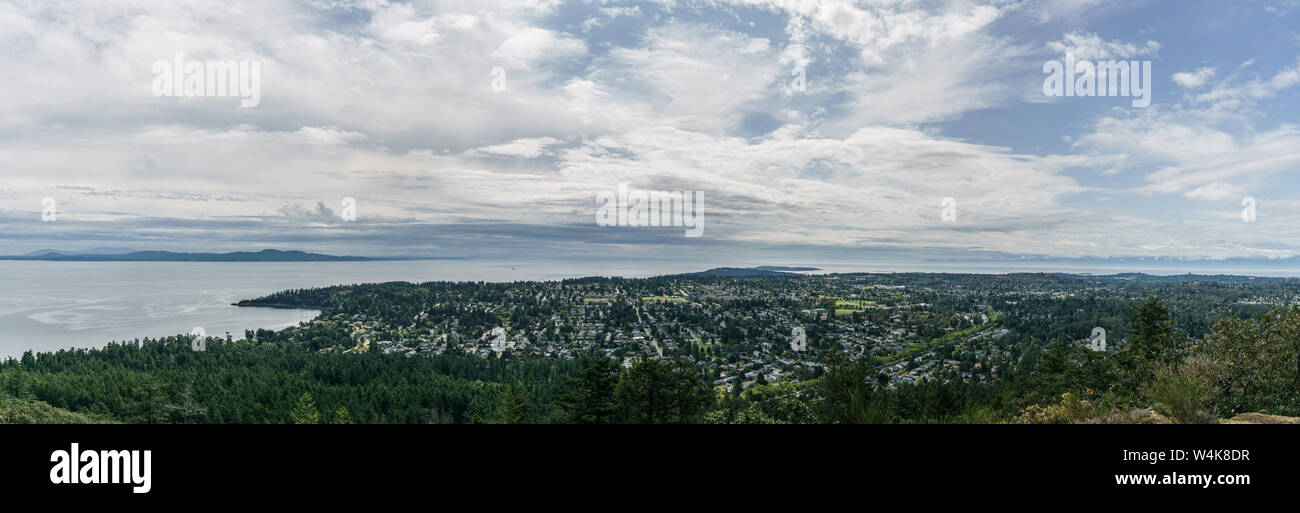 Aerial panoramic view of the city of Victoria from mount Douglas park ...