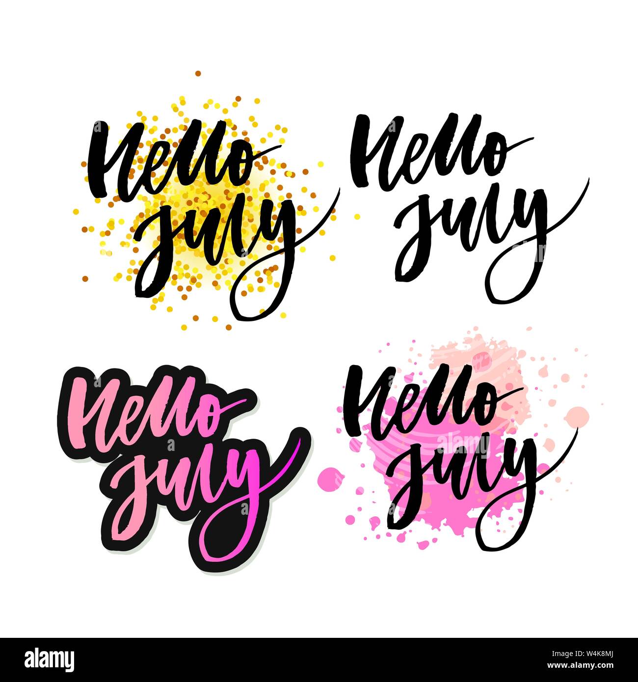 Hello july lettering print. Summer minimalistic illustration. Isolated ...