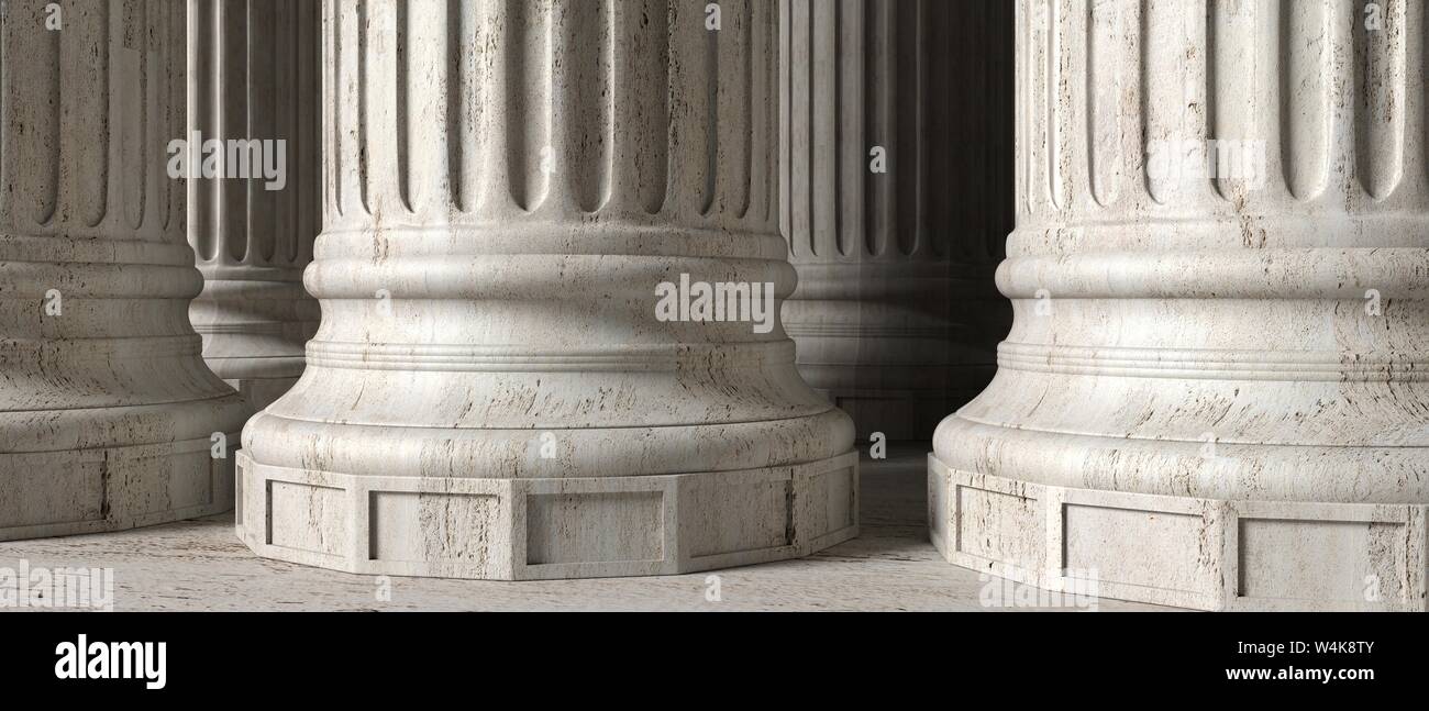 Classic greek columns marble stone, banner. Closeup view with details ...