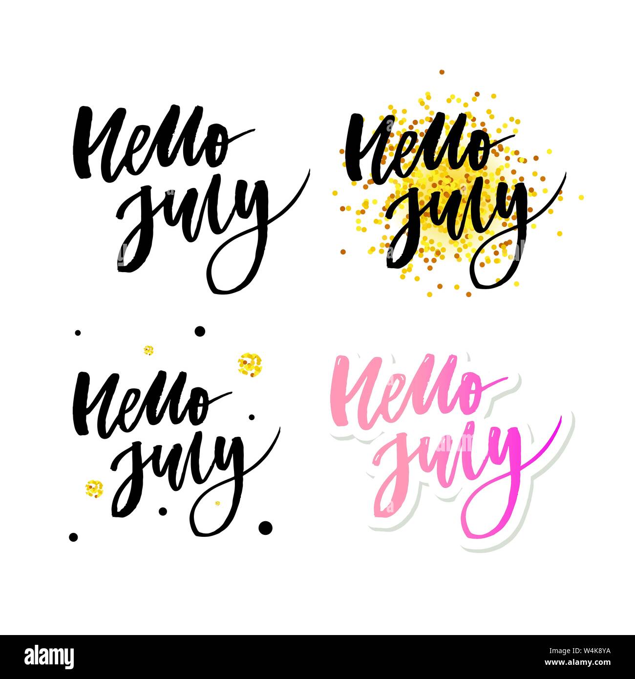 Hello july lettering print. Summer minimalistic illustration. Isolated ...