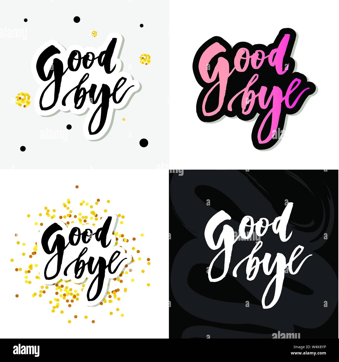 Goodbye Lettering Calligraphy Phrase Bye Vector Watercolor Illustration ...