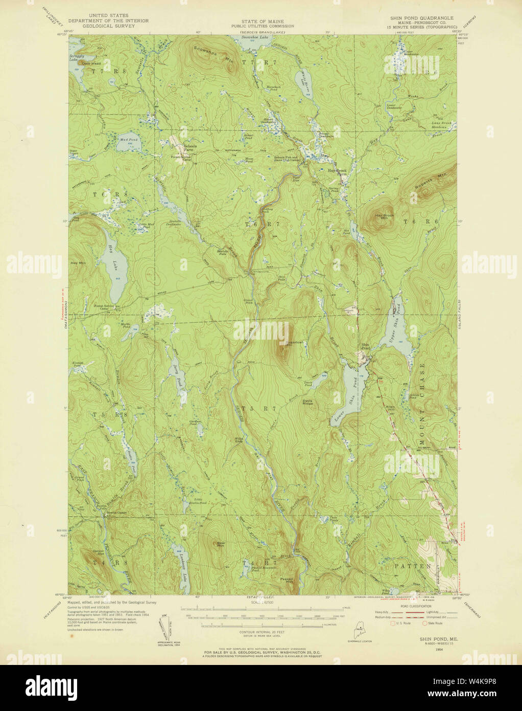 Maine USGS Historical Map Shin Pond 306778 1954 62500 Restoration Stock ...
