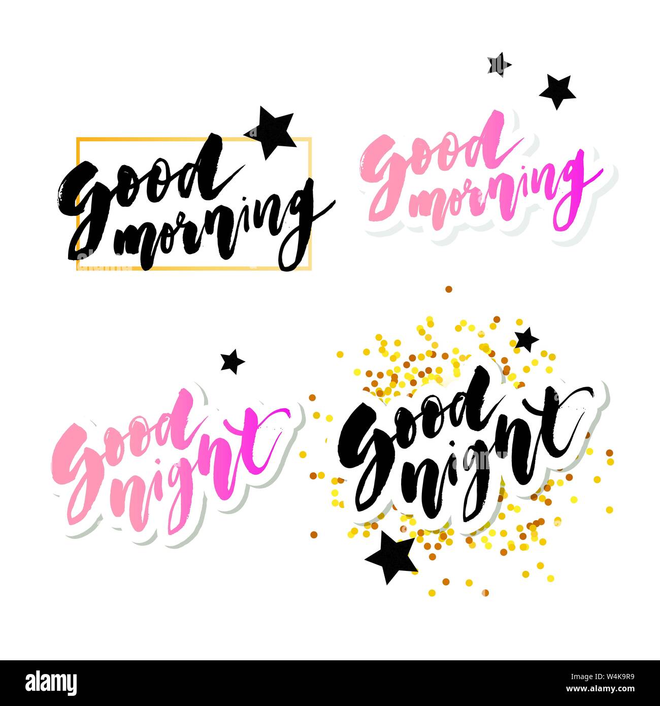 Good Morning Good Night lettering text vector illustration Stock Vector ...