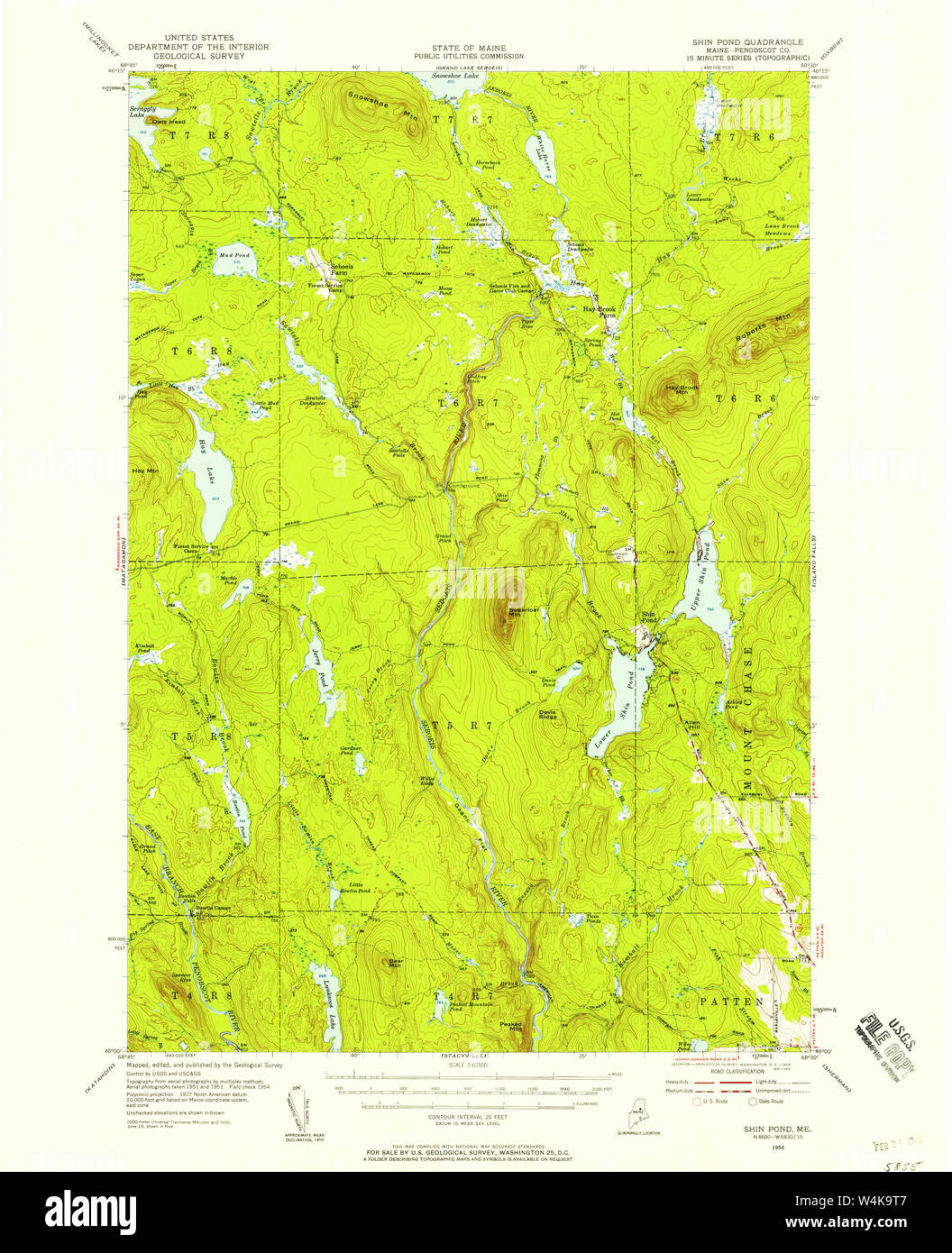 Maine USGS Historical Map Shin Pond 460870 1954 62500 Restoration Stock ...
