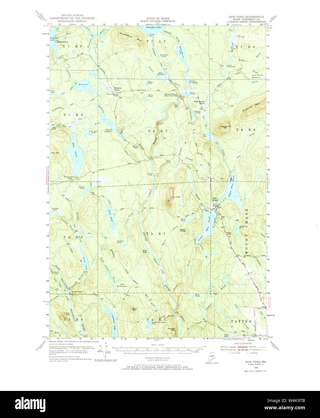 Maine USGS Historical Map Shin Pond 460871 1954 62500 Restoration Stock ...
