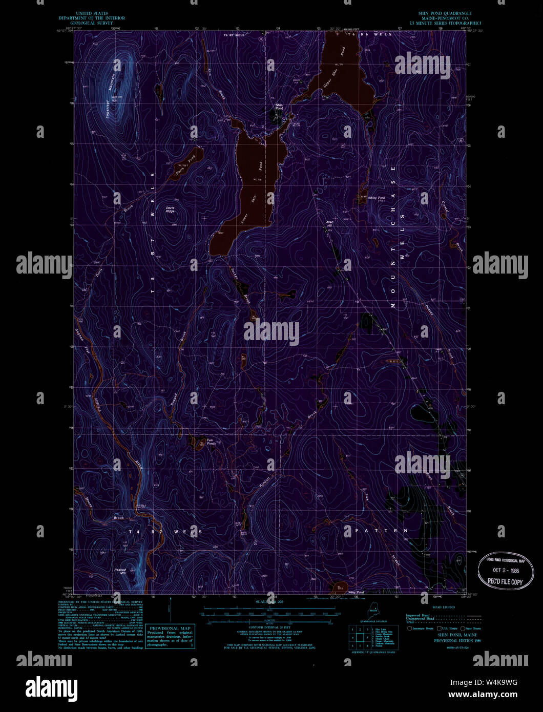 Maine USGS Historical Map Shin Pond 460872 1986 24000 Inversion ...