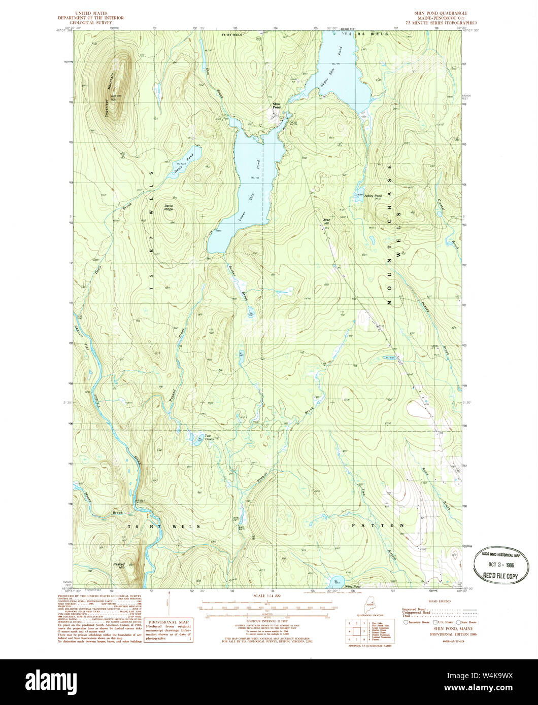 Maine USGS Historical Map Shin Pond 460872 1986 24000 Restoration Stock ...