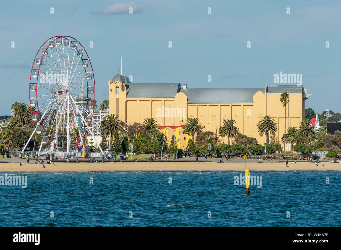 View of St. Kilda from the Pier with the beach, the Ferris wheel and ...