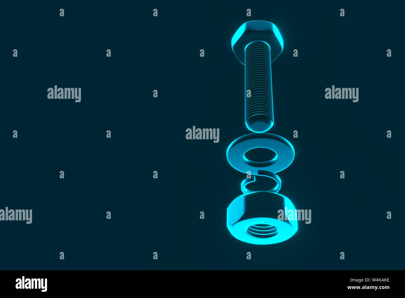 Bolts, nuts, washers, growers on a white background 3D rendering Stock ...