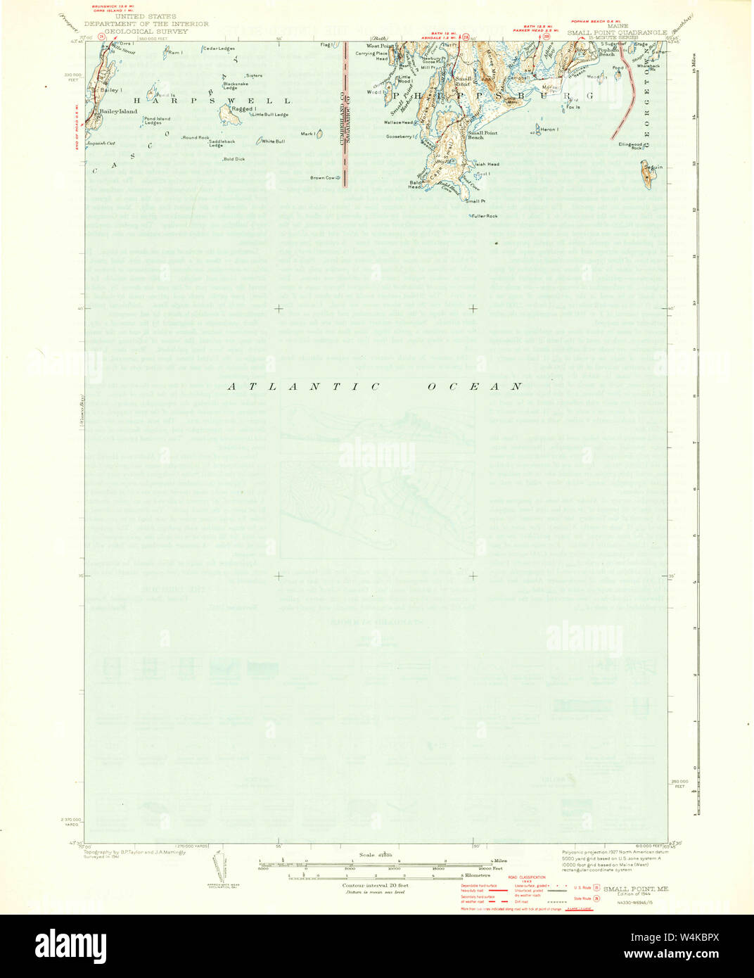 Maine USGS Historical Map Small Point 460883 1944 62500 Restoration ...