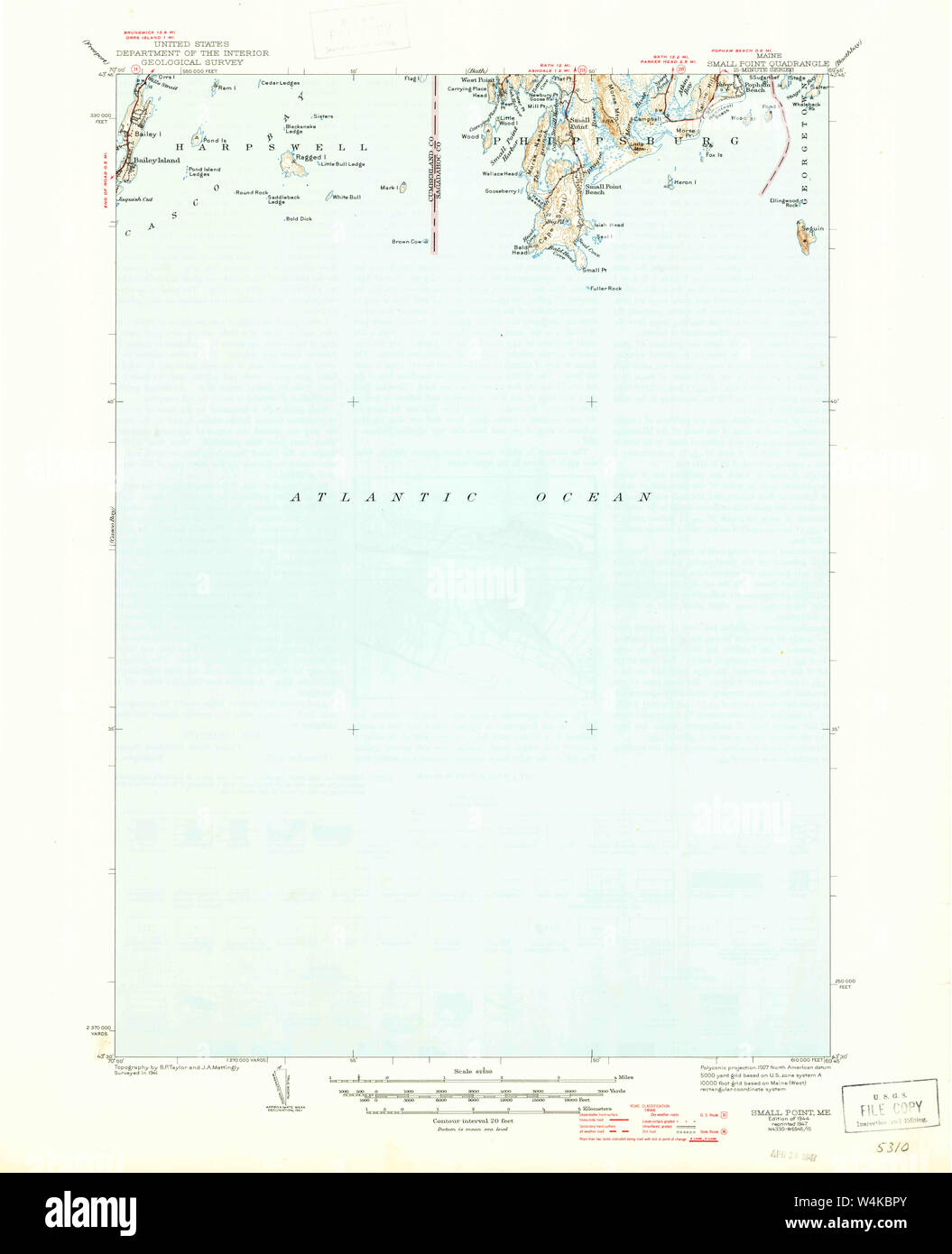 Maine USGS Historical Map Small Point 460884 1944 62500 Restoration ...