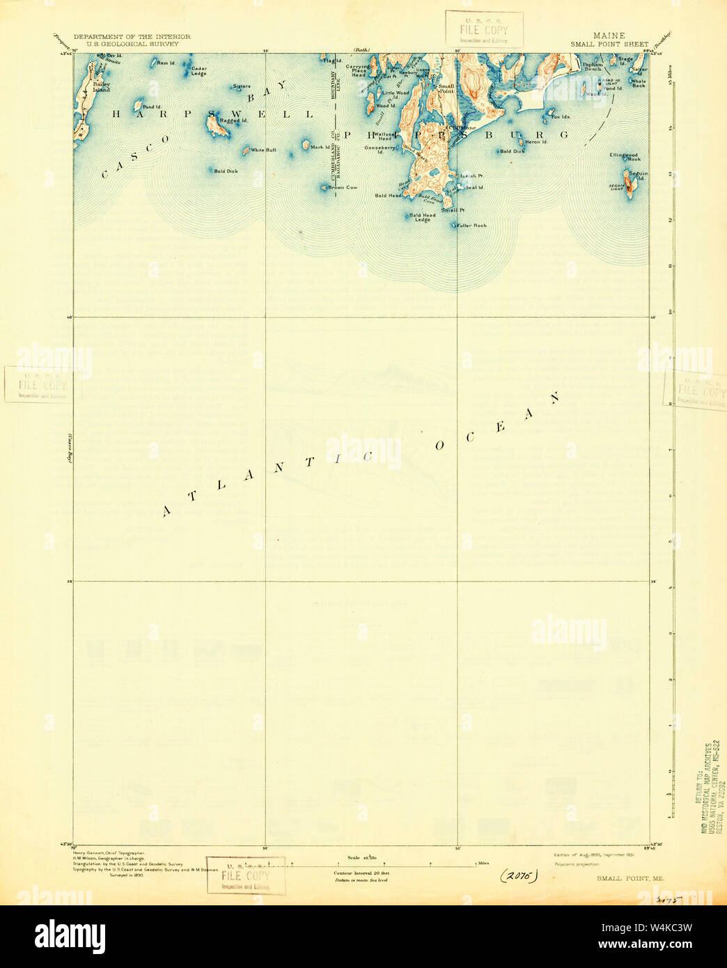 Maine USGS Historical Map Small Point 807675 1893 62500 Restoration ...