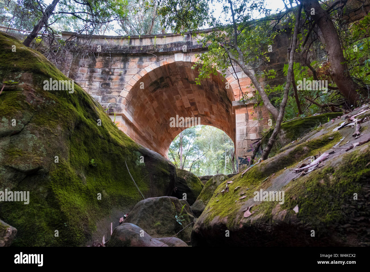 Viaduct bridge with trees and a small creek Stock Photo - Alamy