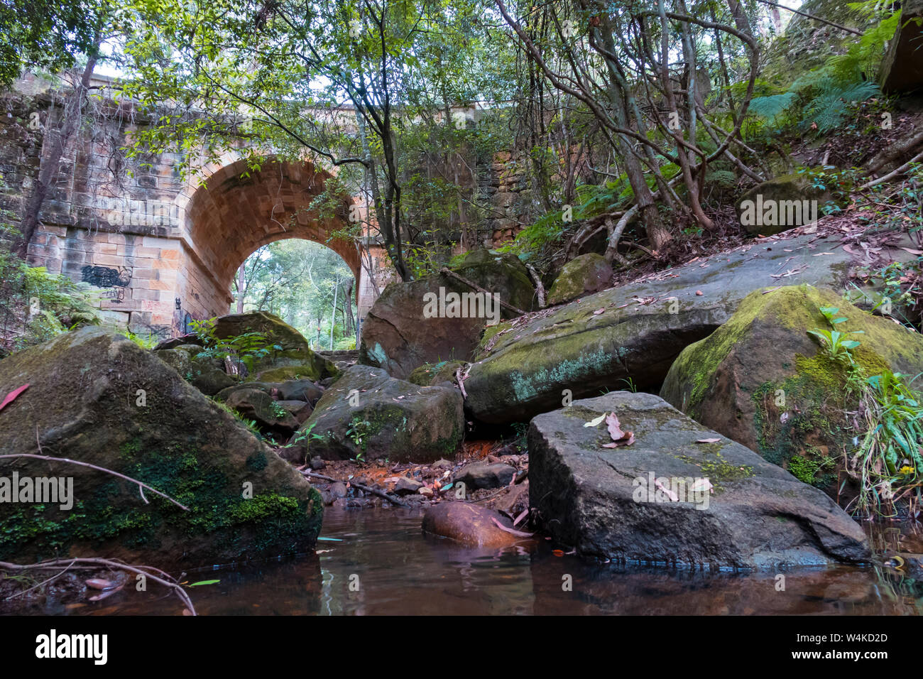 Viaduct bridge with trees and a small creek Stock Photo - Alamy