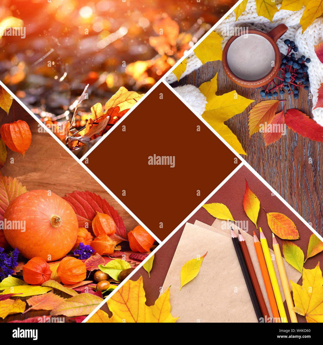 Autumn creative collage of photos. Autumn concept with a central main ...