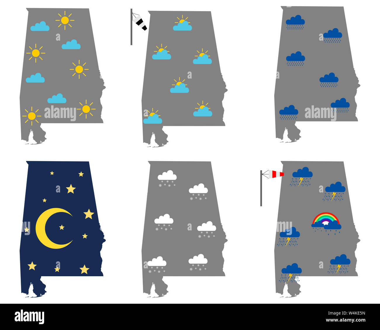 Map of alabama with weather symbols hi-res stock photography and images ...