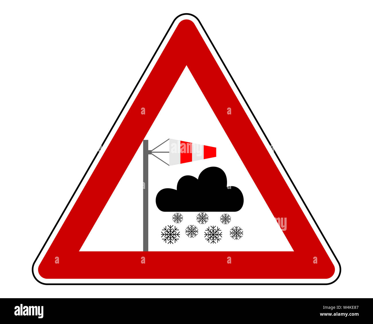 Traffic warning sign blizzard on white Stock Photo - Alamy