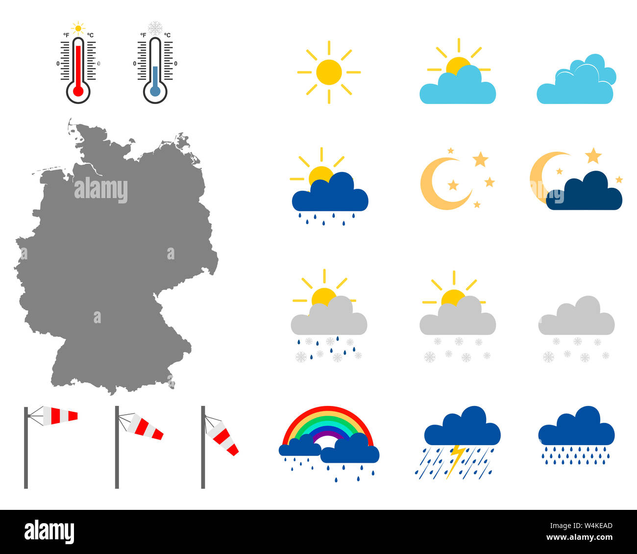 Map of Germany with weather symbols Stock Photo - Alamy
