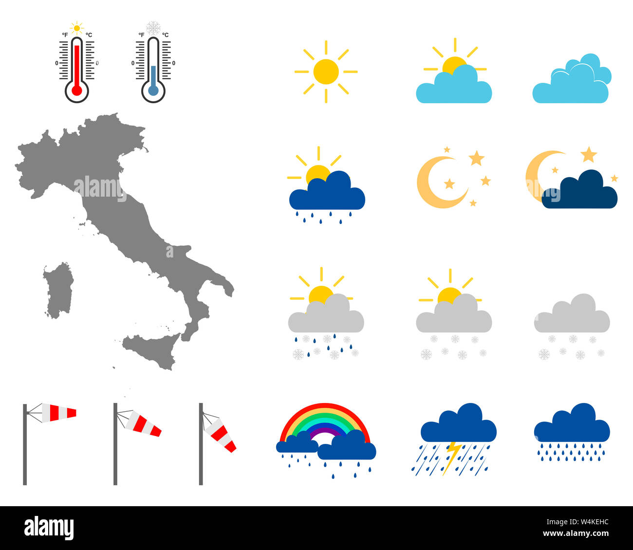 Map of Italy with weather symbols Stock Photo - Alamy