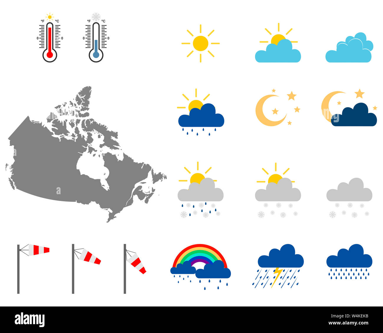Map of Canada with weather symbols Stock Photo - Alamy