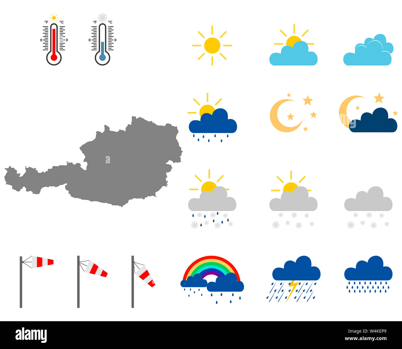 Map of Austria with weather symbols Stock Photo - Alamy