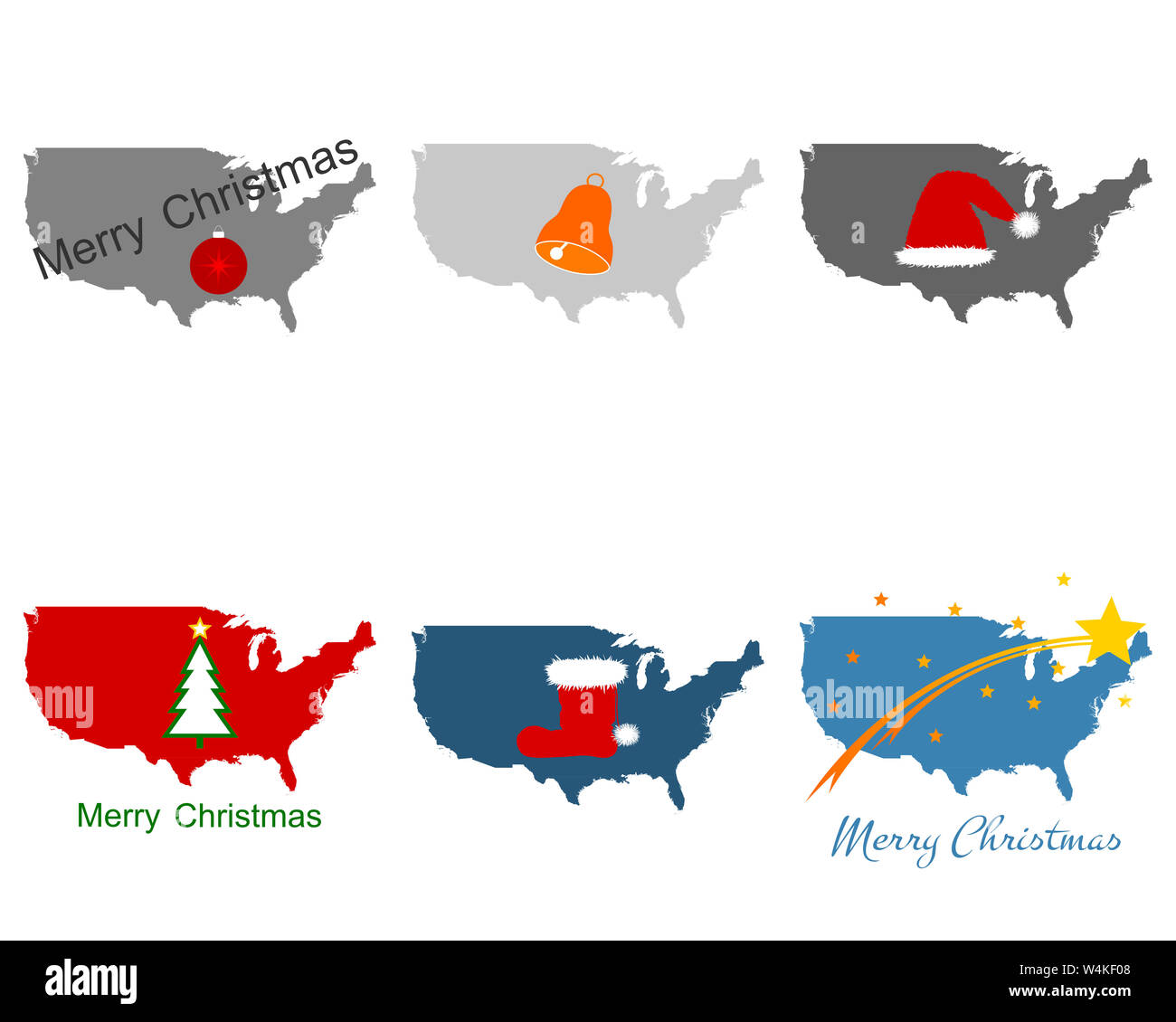 Map of the USA with Christmas symbols Stock Photo - Alamy