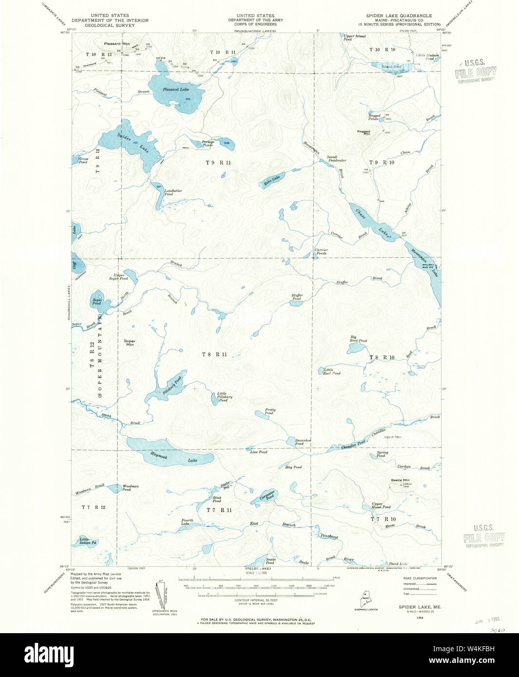 Maine USGS Historical Map Spider Lake 460902 1954 62500 Restoration ...