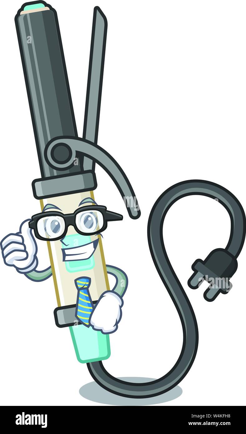 Businessman iron curling in cartoon makeup bag vector illustration ...