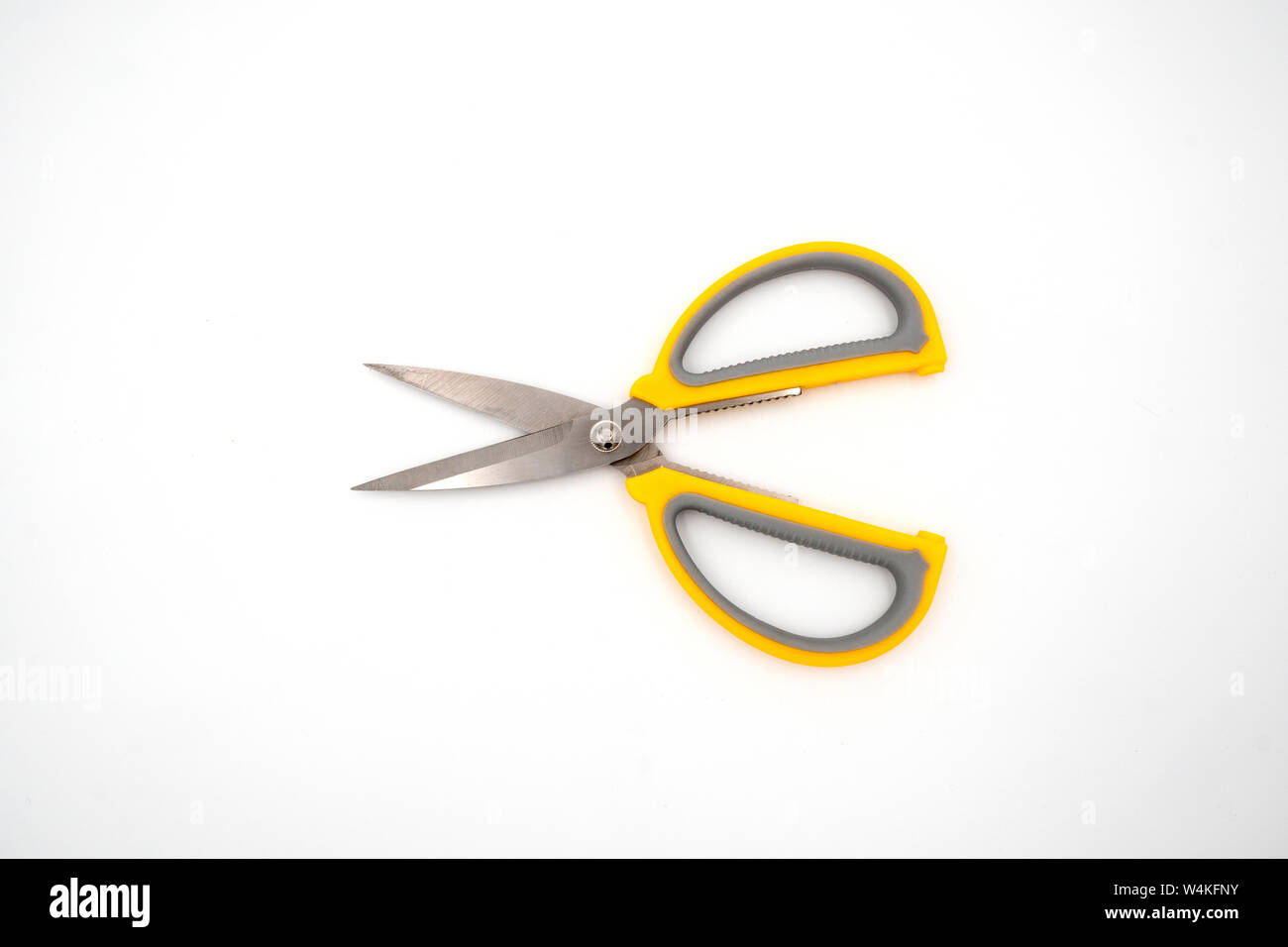 Yellow grey handle scissors isolate on white background. Paper, art ...