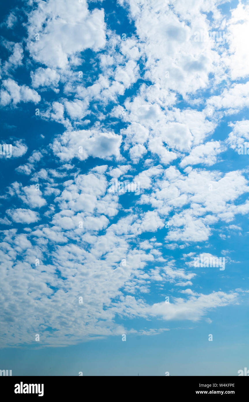 Blue dramatic sky background - white dramatic colorful clouds lit by ...