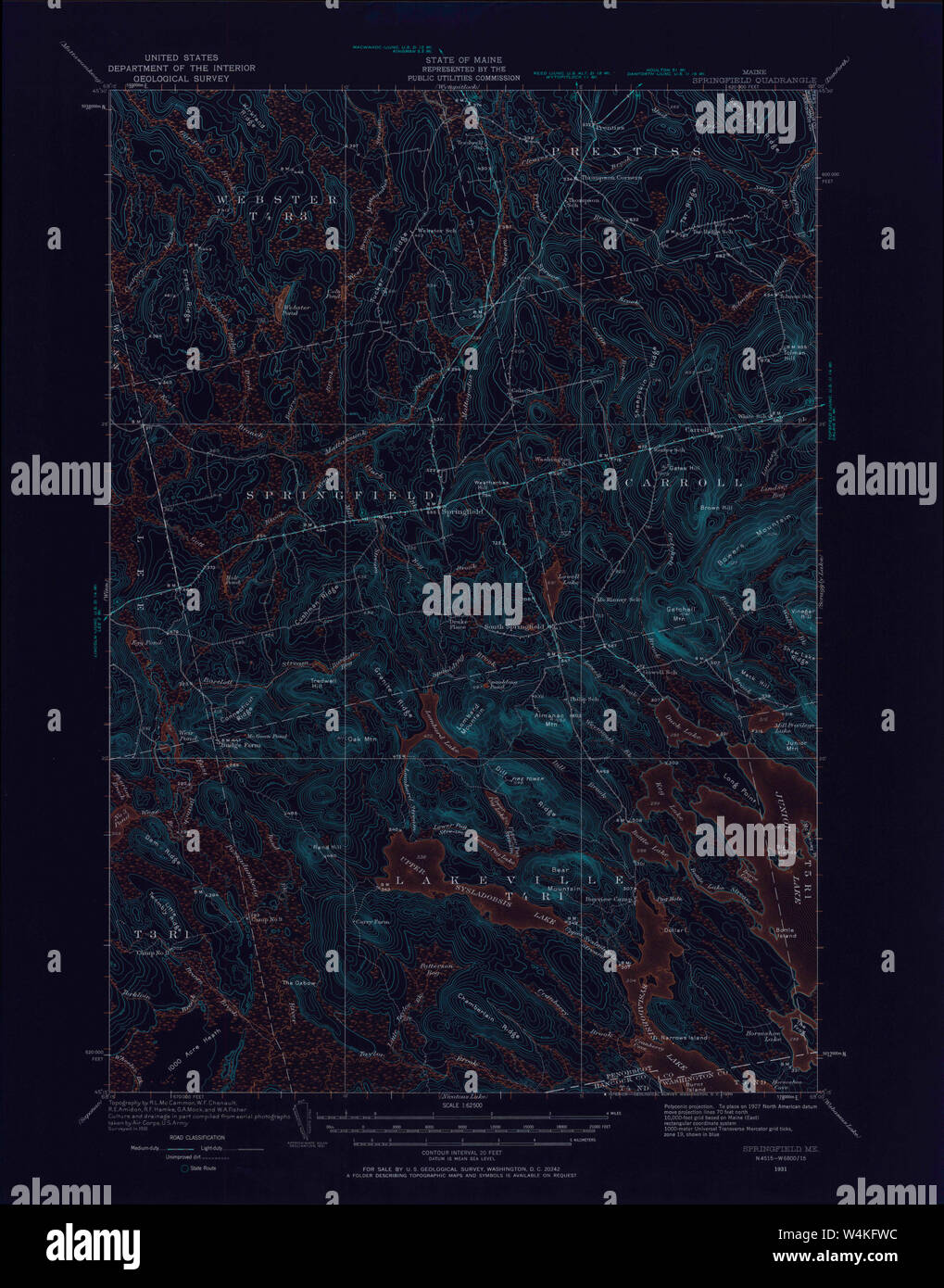 Maine USGS Historical Map Springfield 306794 1931 62500 Inversion ...