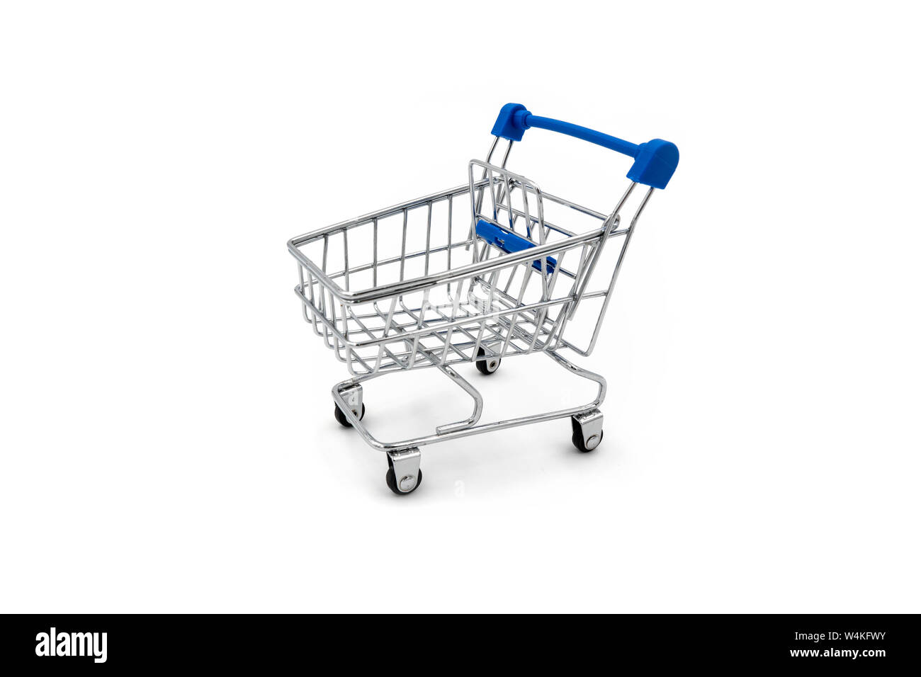 Blue handle small shopping cart trolley isolated on white background ...
