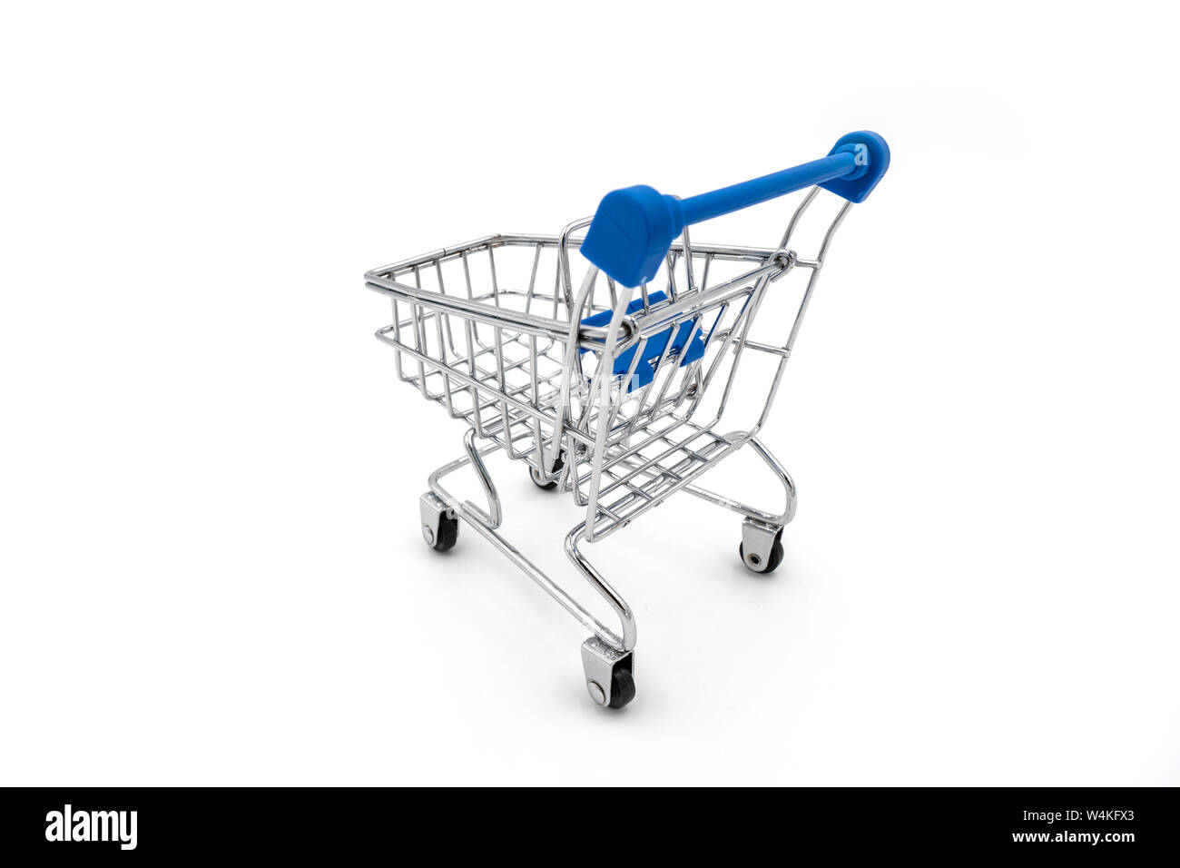 Blue handle small shopping cart trolley isolated on white background ...