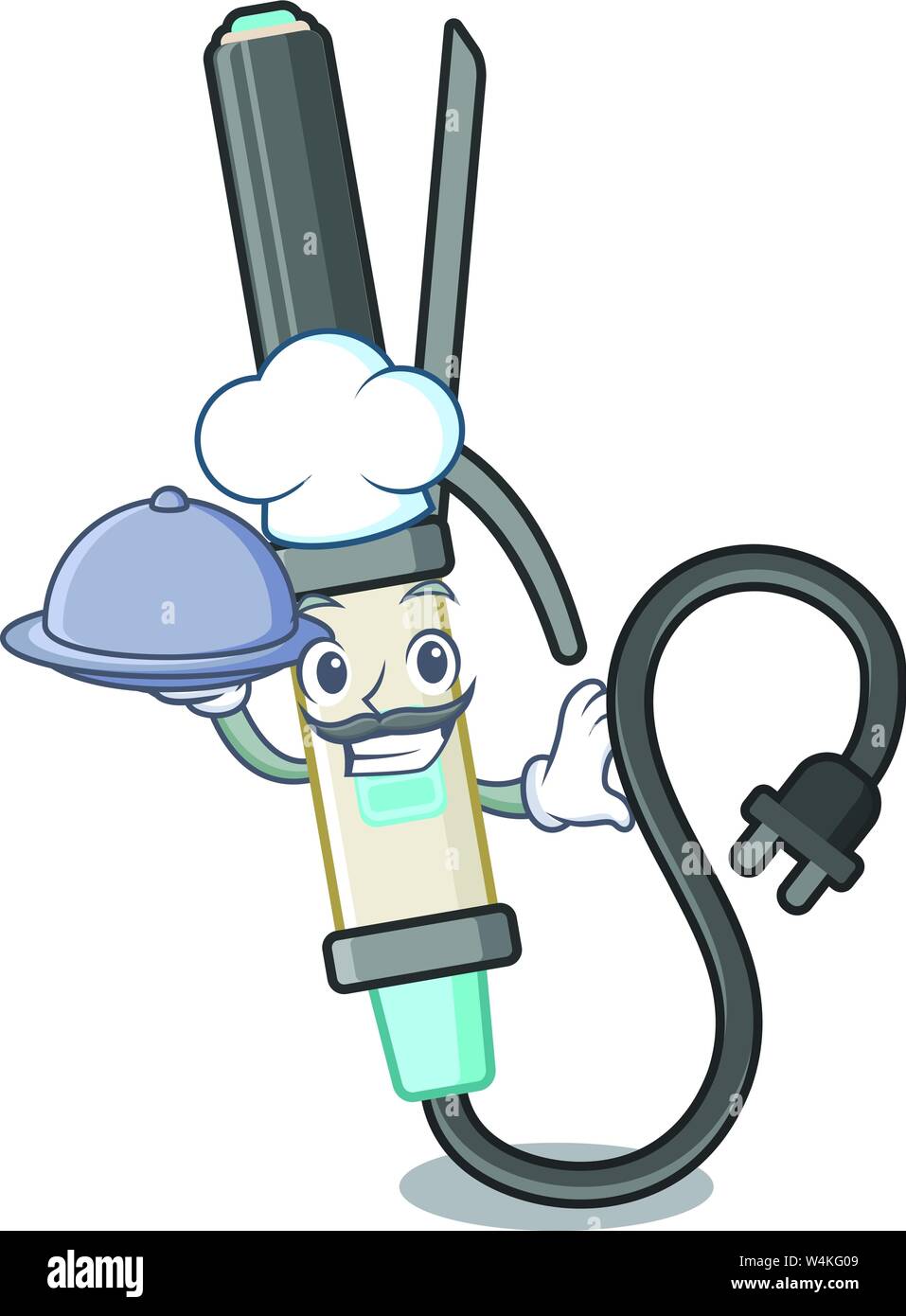 Chef with food iron curling in the cartoon shape vector illustration ...