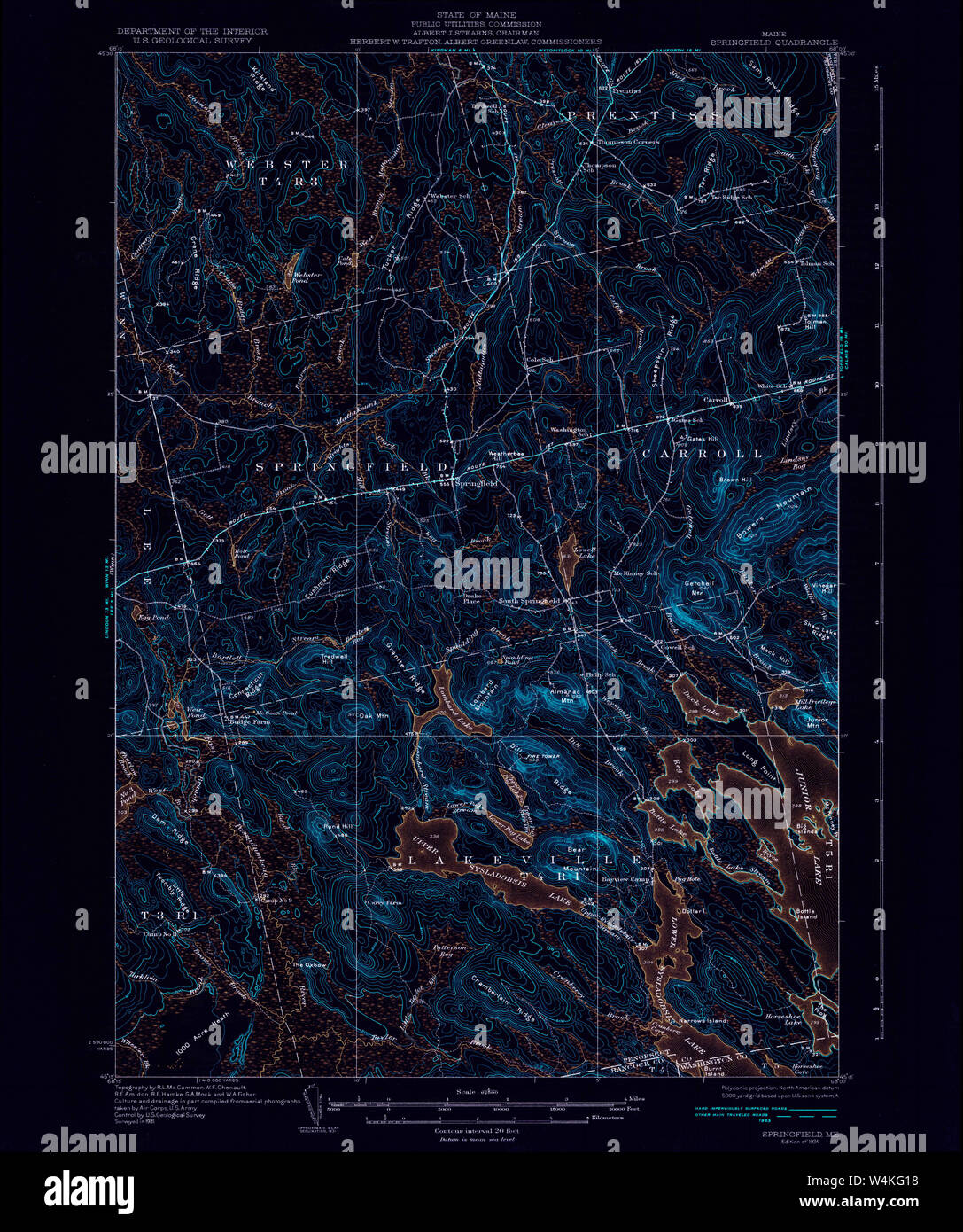 Maine USGS Historical Map Springfield 460907 1934 62500 Inversion ...