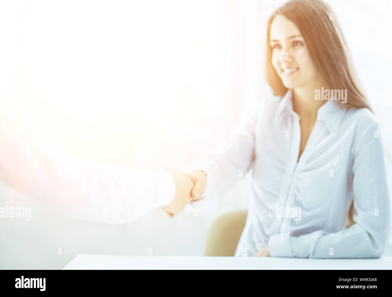 handshake Manager and client on a background of bright office .the ...