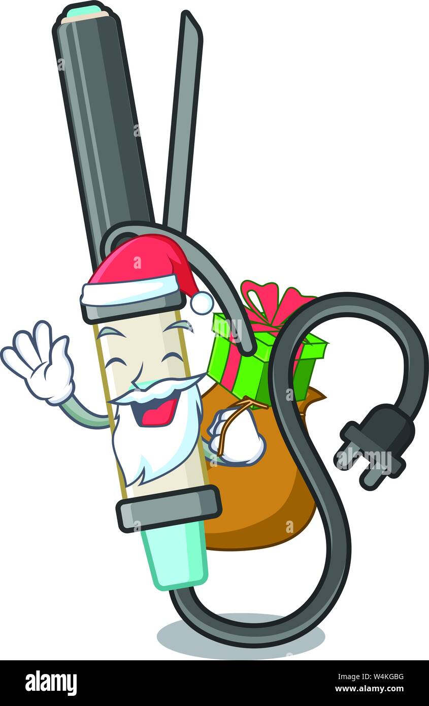 Santa with gift curling iron above dressing table character vector ...