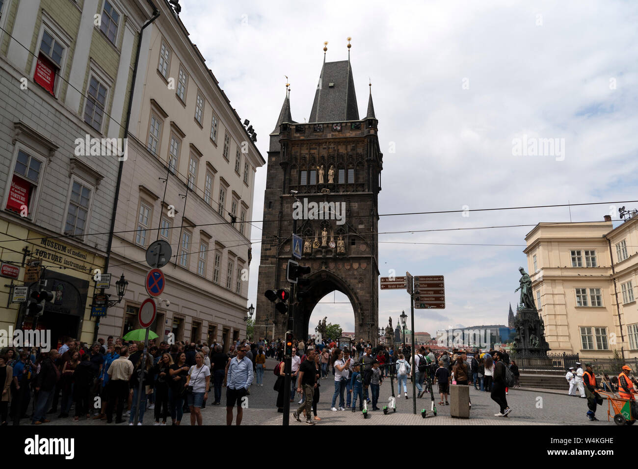 PRAGUE, CZECH REPUBLIC - JULY 15 2019 - Charles Bridge Medieval town ...