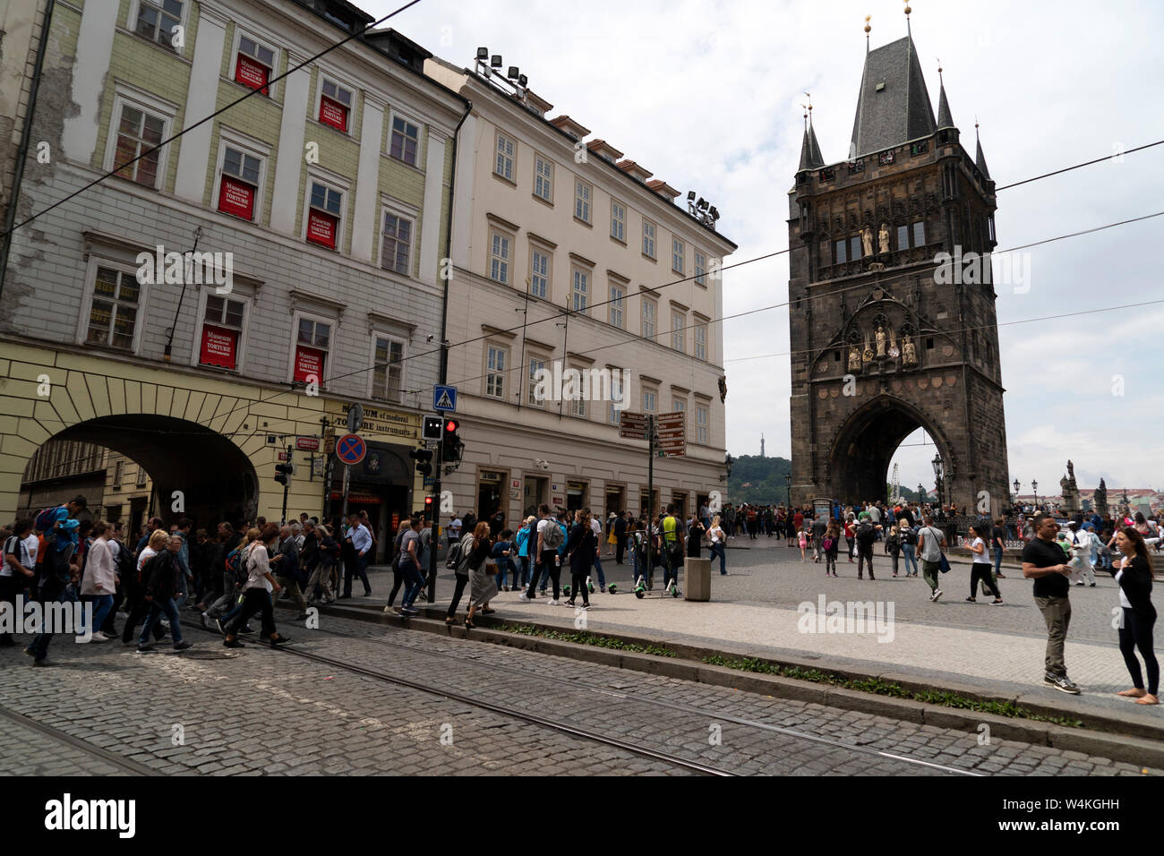 PRAGUE, CZECH REPUBLIC - JULY 15 2019 - Charles Bridge Medieval town ...