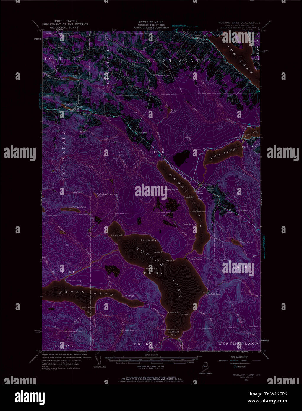 Maine USGS Historical Map Square Lake 306795 1953 62500 Inversion ...
