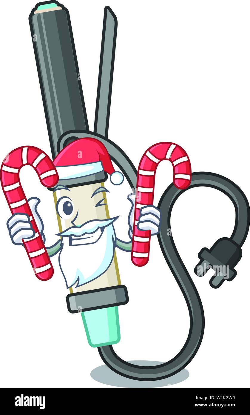 Santa with candy curling iron above dressing table character vector ...