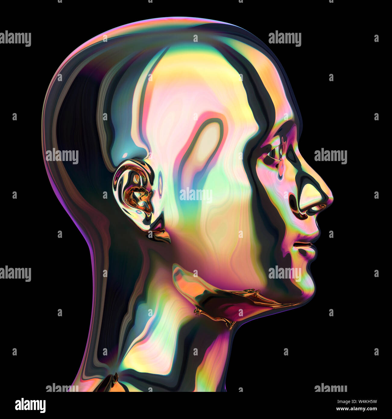 Head iron man silhouette stylized metallic colorful reflections. Human ...