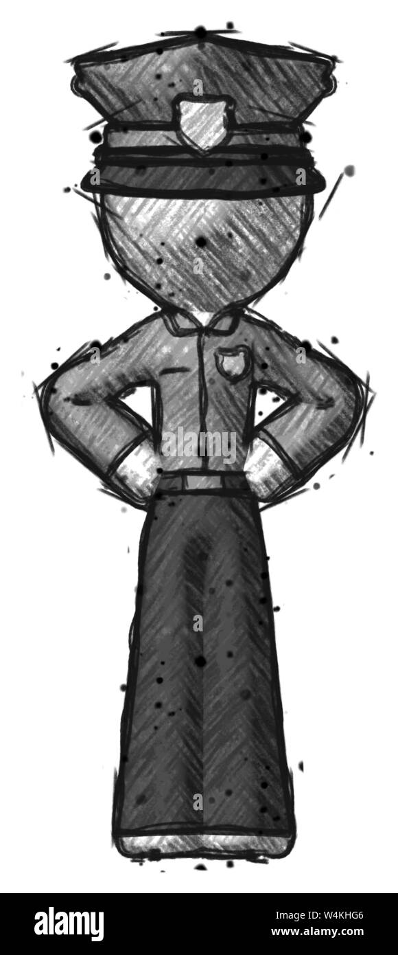 Sketch police man hands on hips Stock Photo - Alamy