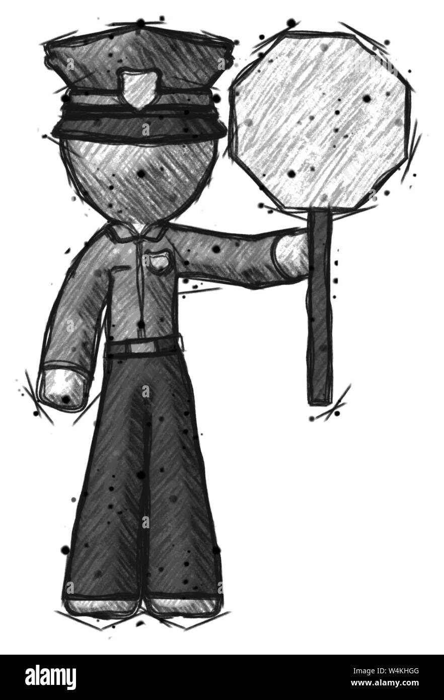 Sketch police man holding stop sign Stock Photo - Alamy