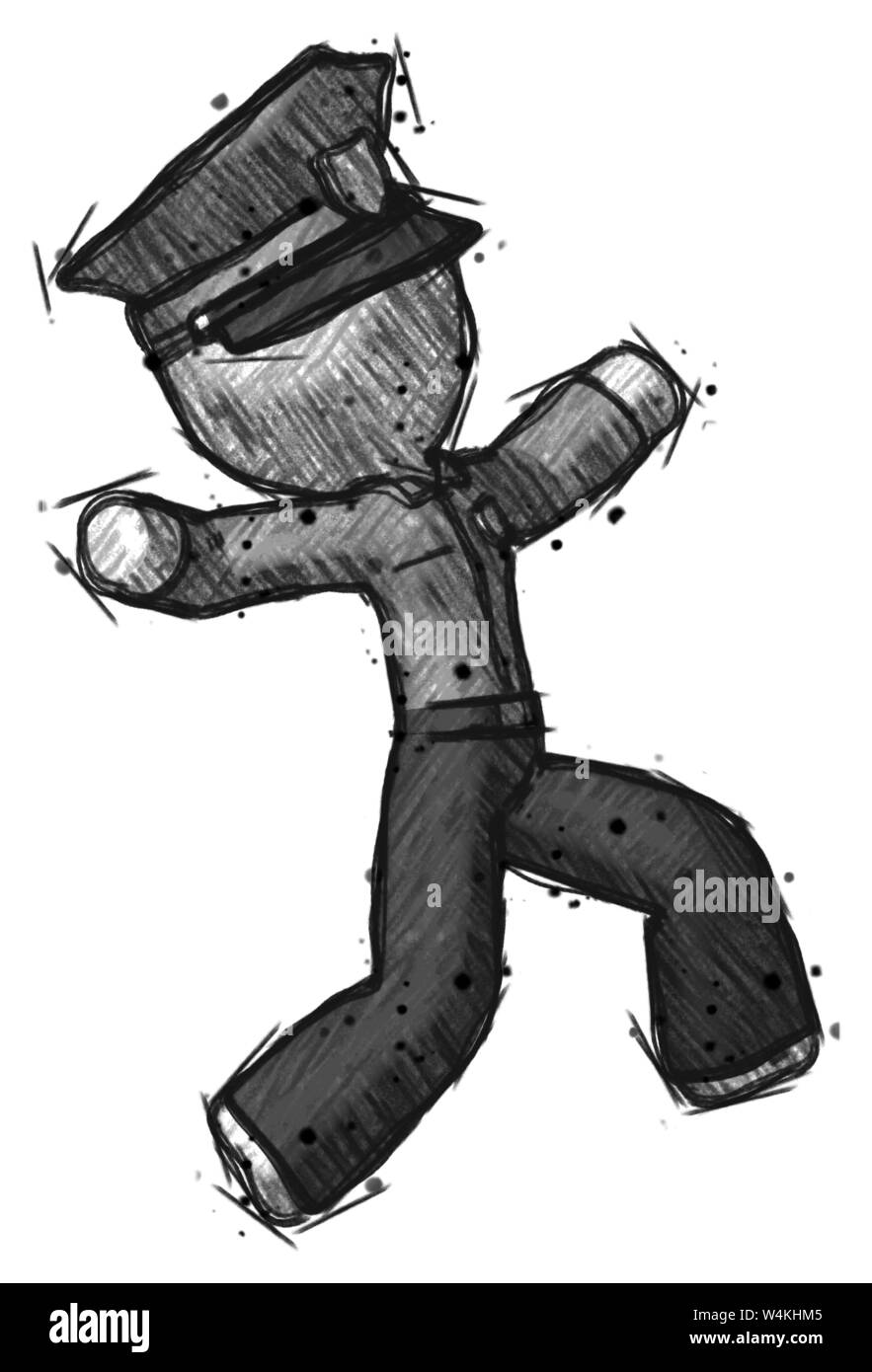 Sketch police man running away in hysterical panic direction right ...