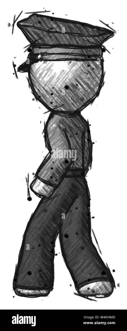 Sketch police man walking away direction left view Stock Photo - Alamy