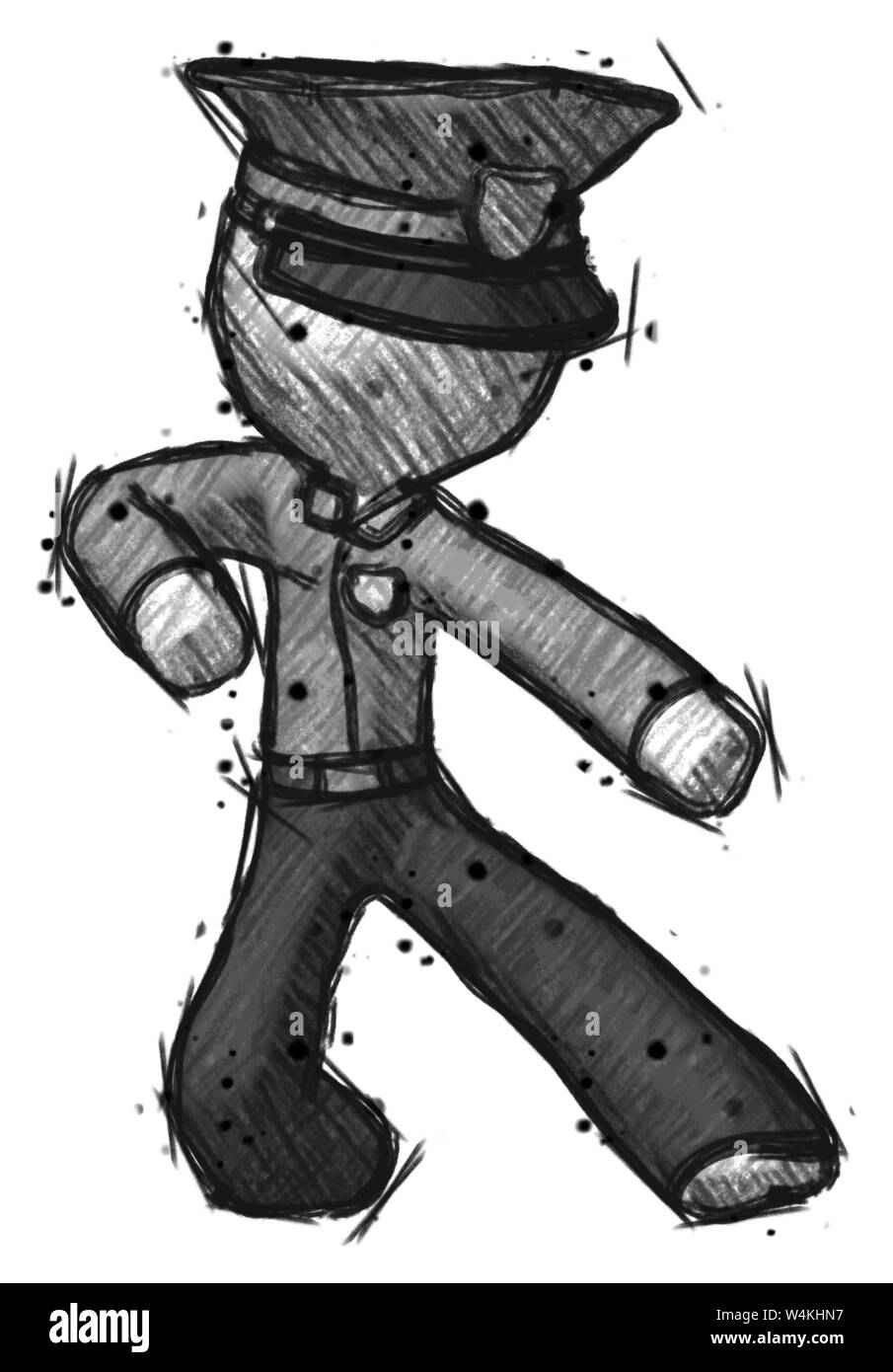 Sketch police man karate defense pose right Stock Photo - Alamy