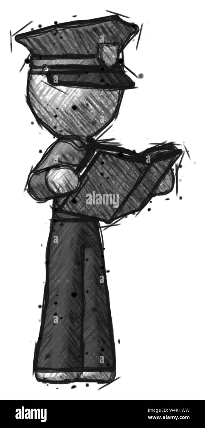 Sketch police man reading book while standing up facing away Stock ...